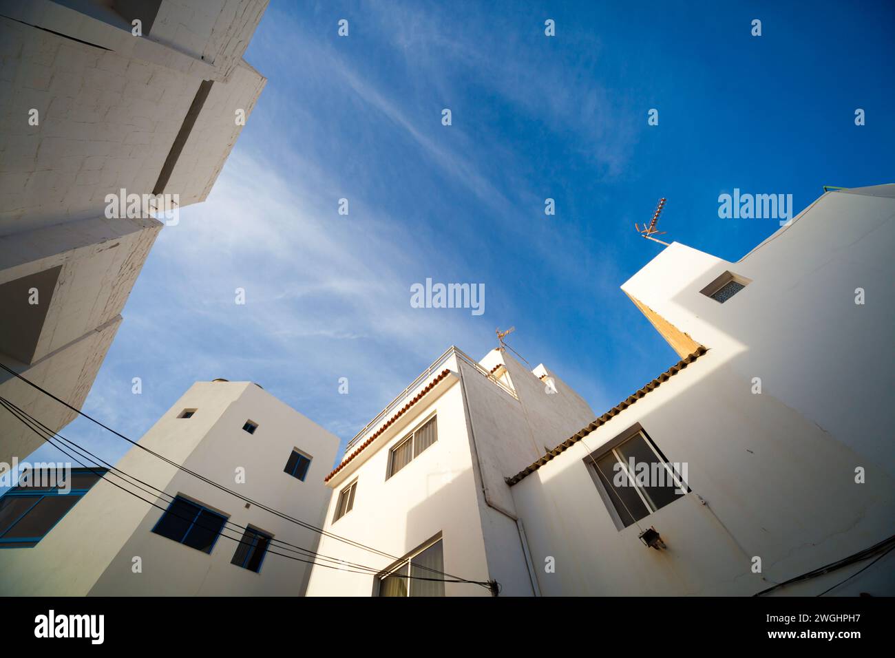 view from bottom to top but in dense Mediterranean buildings Stock ...