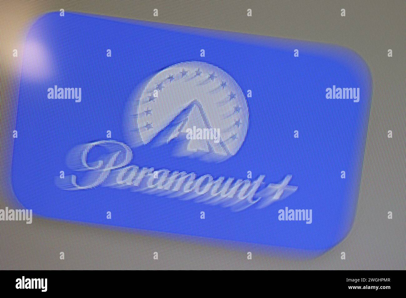 Paramount App auf einem TV. TV App am 05.02.2024 in Siegen/Deutschland ...