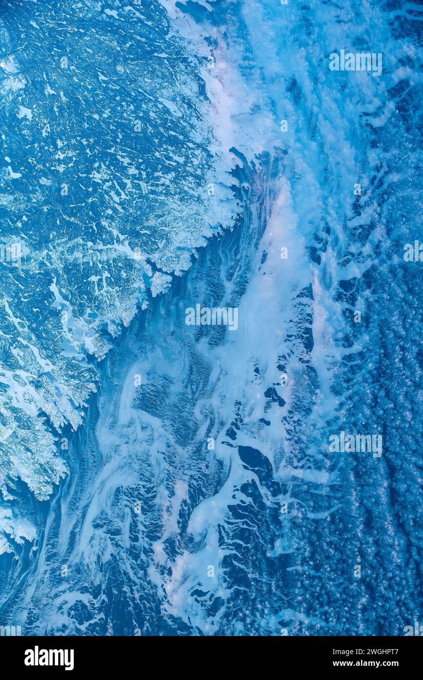 Cold winter landscape, frozen water in land feature, Nova Scotia ...