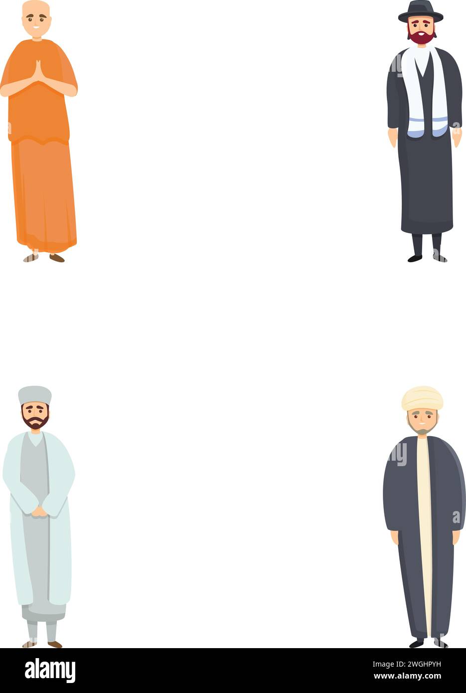 Religion people icons set cartoon vector. Various religious church ...