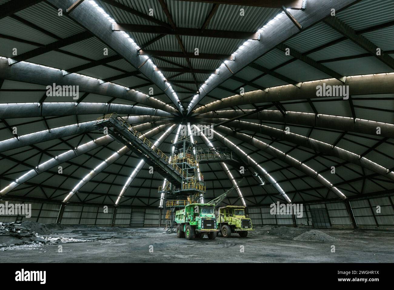 Green trucks in Zeche Prosper-Haniel Kohlemischhalle / Prosper-Haniel ...