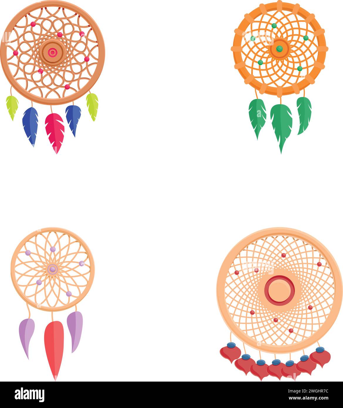 Dream catcher icons set cartoon vector. Dreamcatcher made of thread and ...
