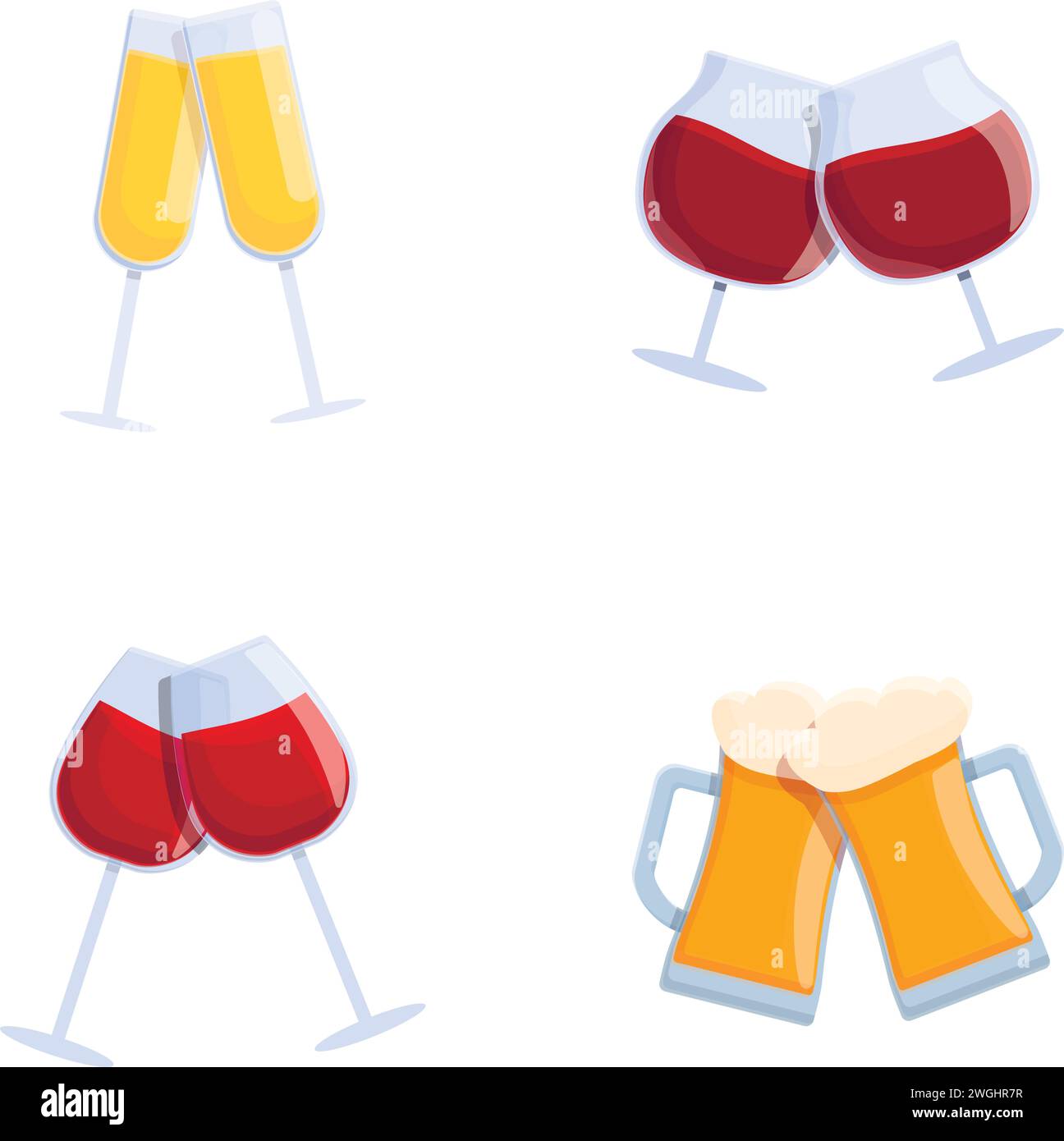 Cheers icons set cartoon vector. Glass with alcoholic beverage ...