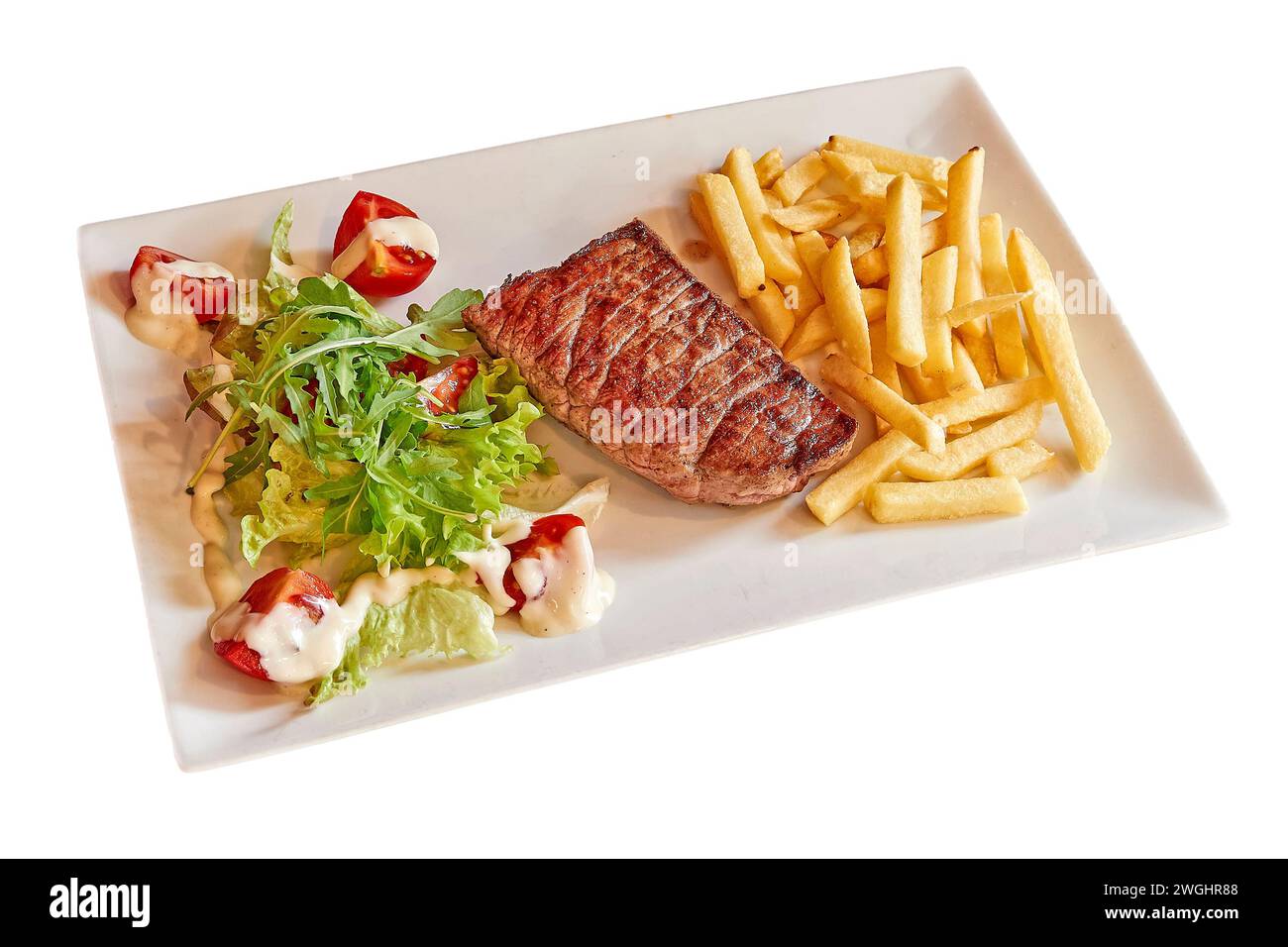 Plate with a Beef steack isolated on white background Stock Photo - Alamy