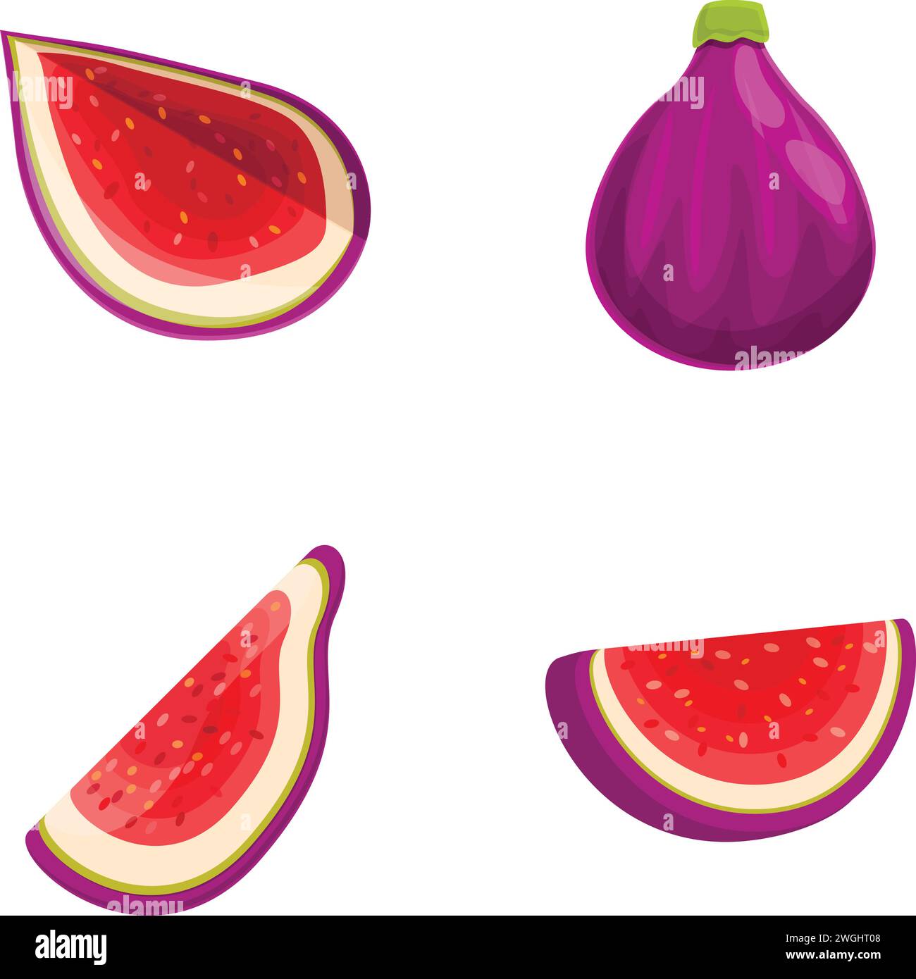 Fig icons set cartoon vector. Ripe summer tropical fruit. Healthy food ...
