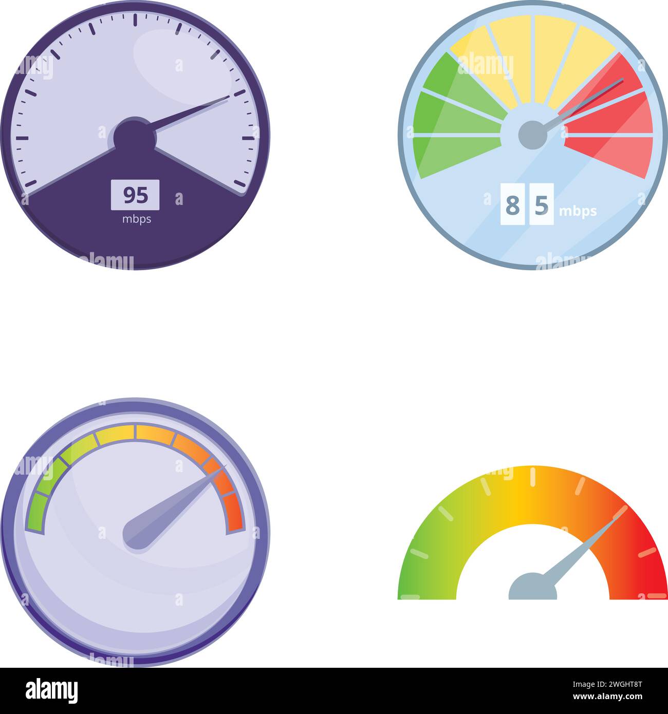 Speedometer icons set cartoon vector. Different type of speedometer ...