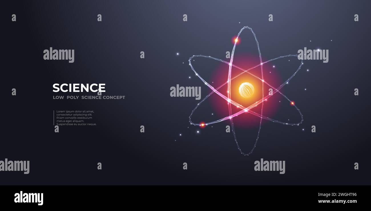 Nuclear energy science concept. Abstract low poly atom circle model ...