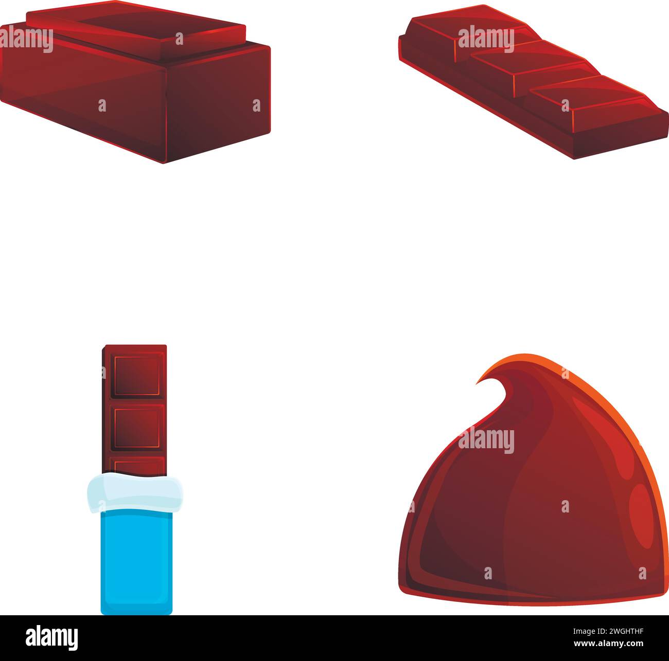 Chocolate icons set cartoon vector. Chocolate piece and candy. Sweet ...