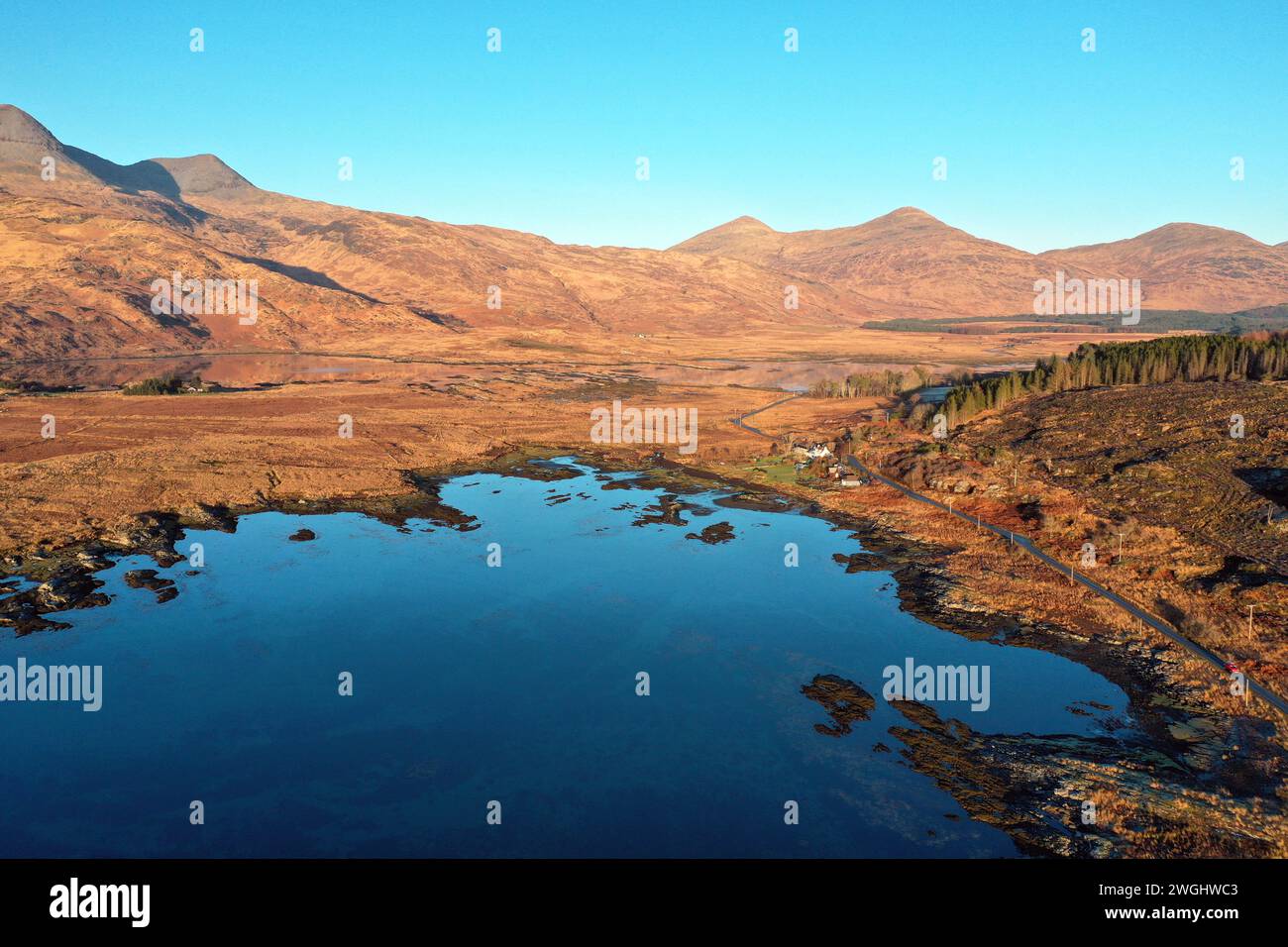 The head of Loch Scridain on the Isle of Mull, with the A849 road ...