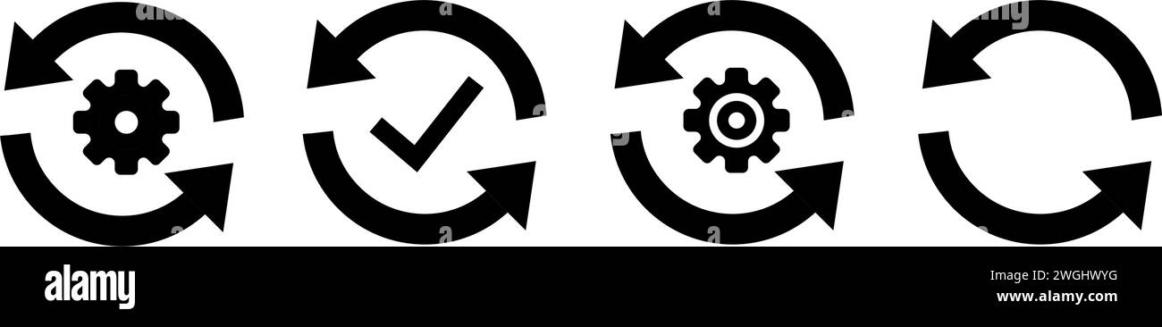 Sync process icon set. Sync processing icons. Circle arrow with gear ...