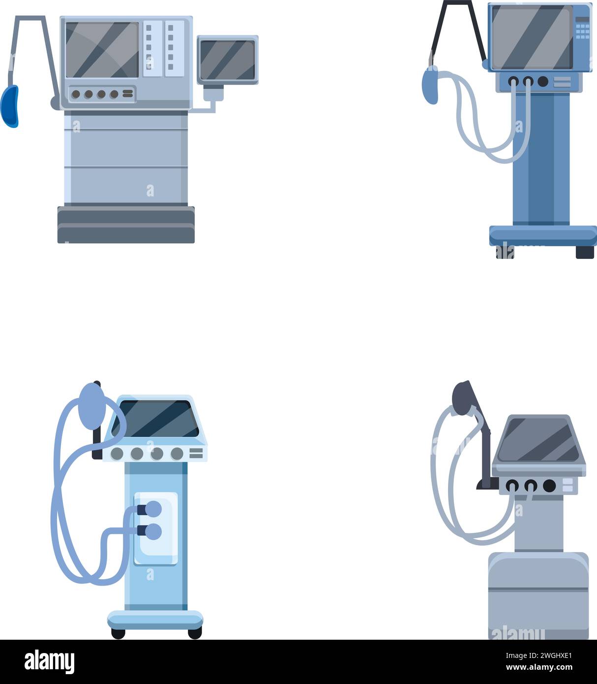 Medical ventilator icons set cartoon vector. Equipment for lung ...