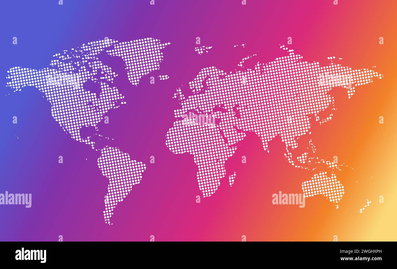 Dots map of the world in different colors on a colorful background ...