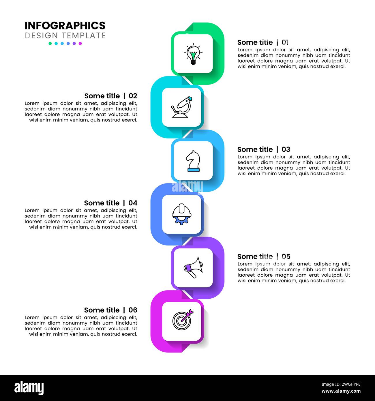 Infographic template with icons and 6 options or steps. Vertical line ...