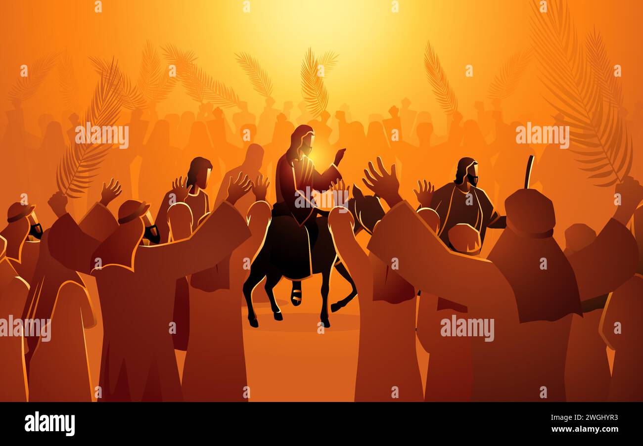 Biblical vector illustration series, Jesus comes to Jerusalem as King ...