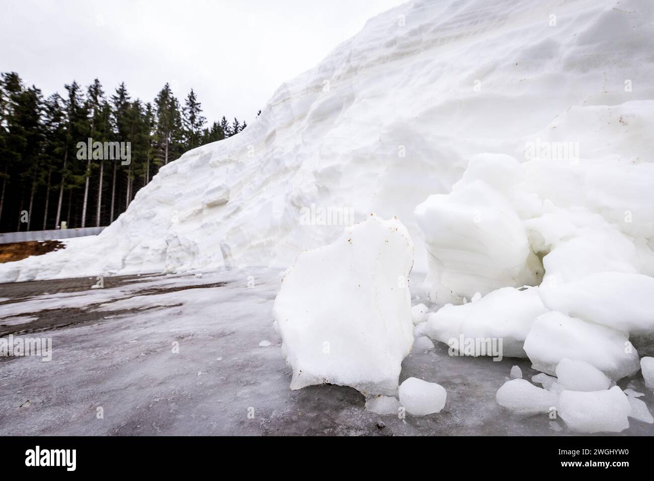 A snow stack near the Vysocina Arena prepared for the Biathlon World Championships 2024 in Nove ...