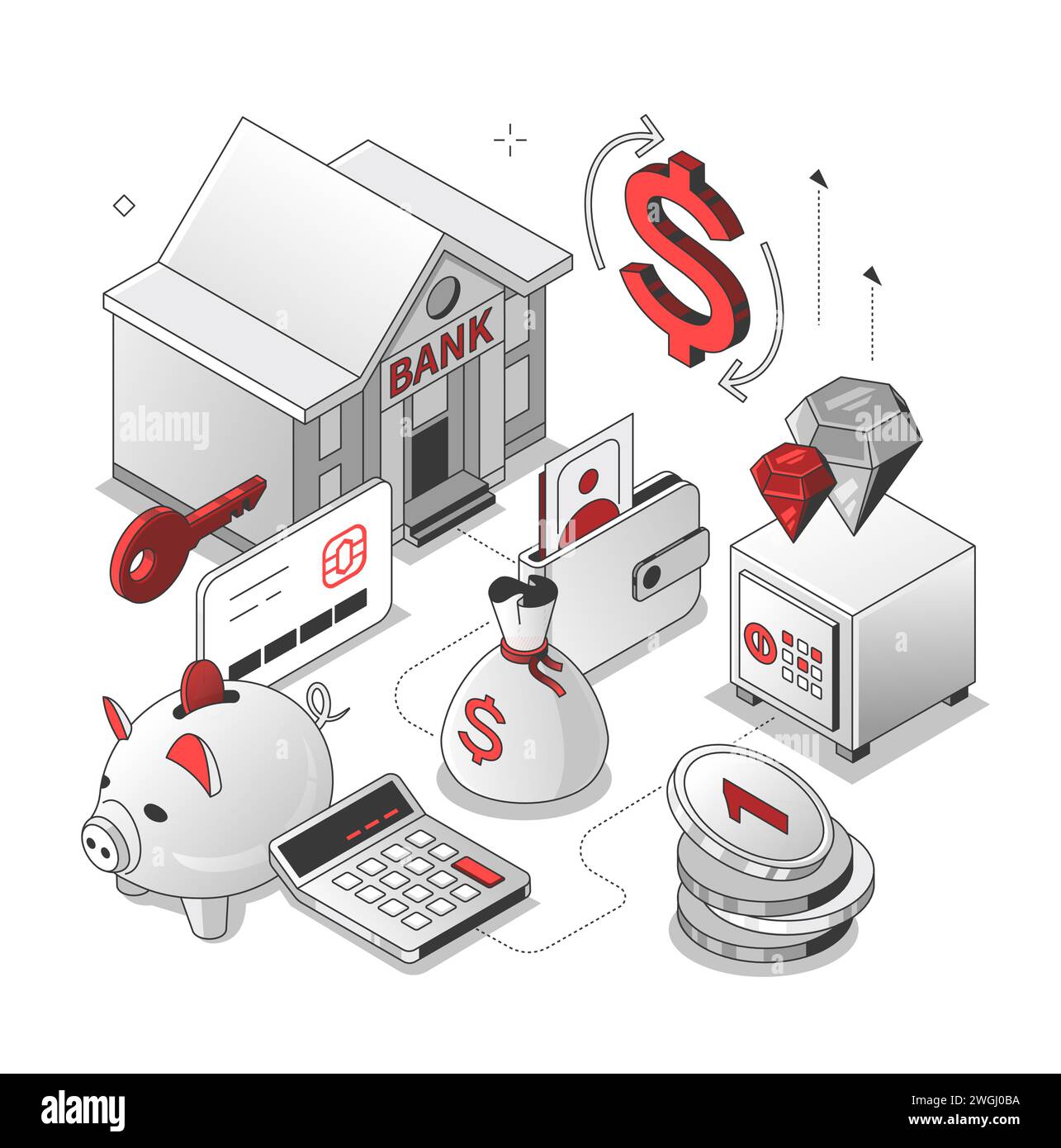 Finances and banking - red and black isometric line illustration Stock ...
