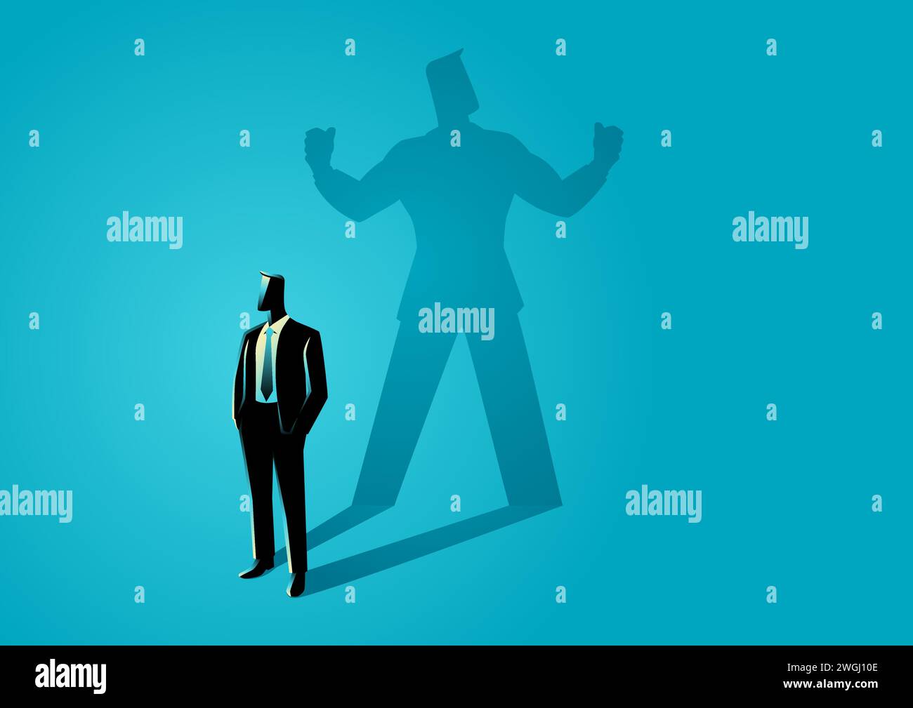 Businessman standing and casting a shadow of a strong superhero, ego ...