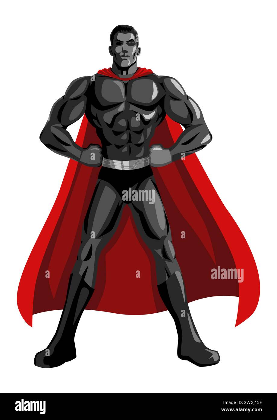 Simple flat vector illustration of a superhero posing with hands on ...