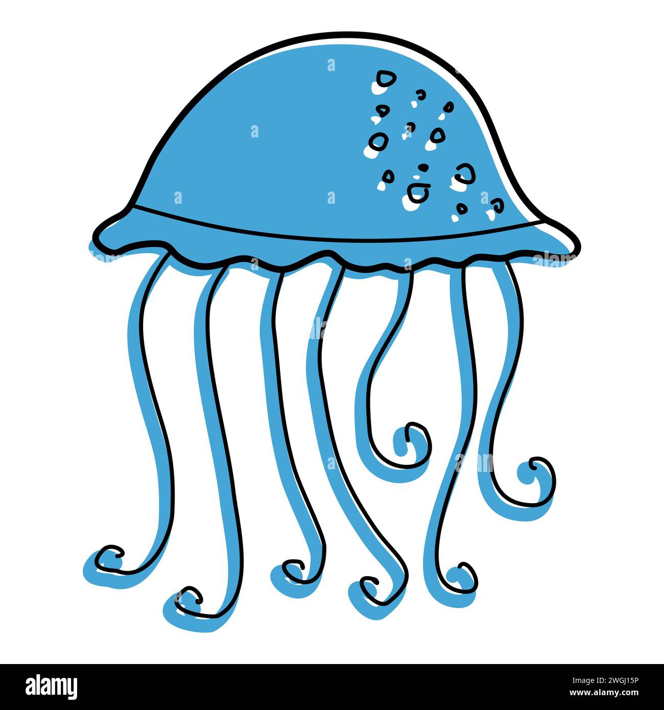 Doodle Ocean jellyfish. Marine underwater sea Animal, creature with ...