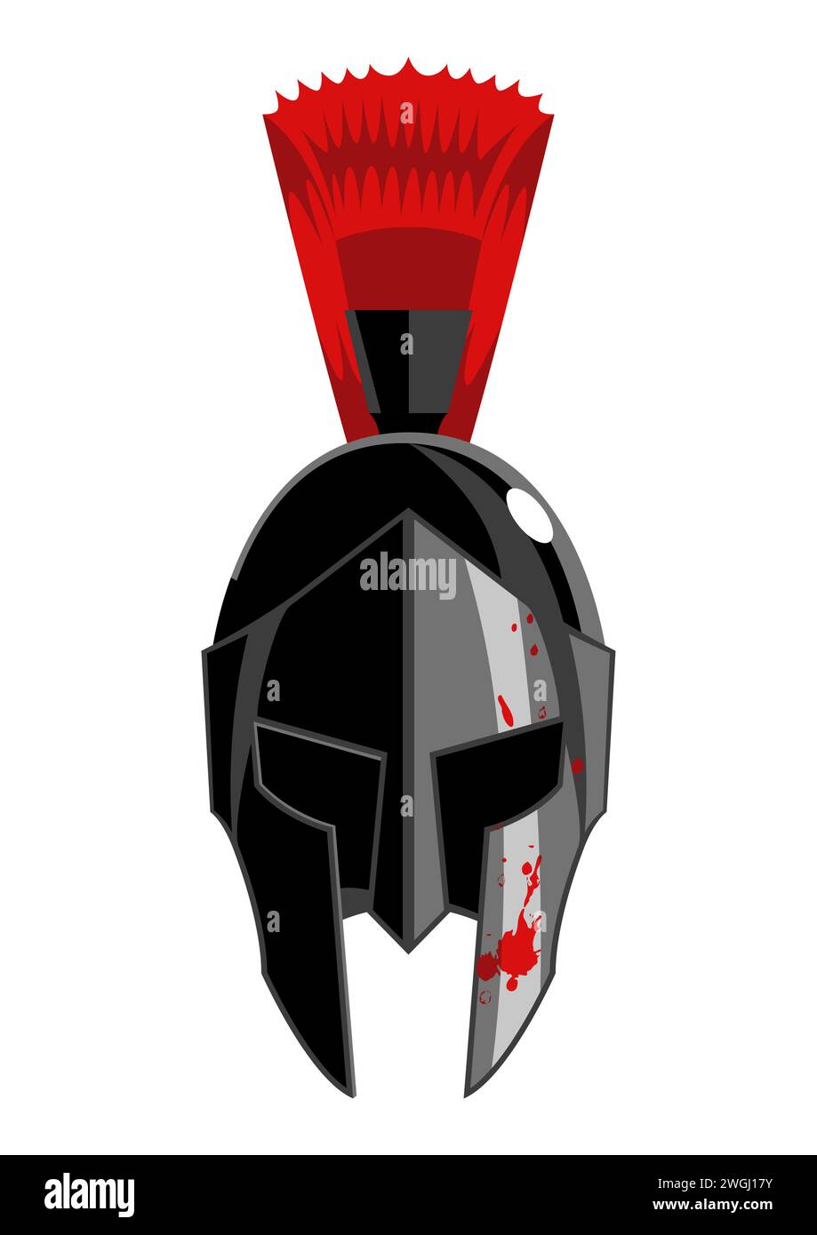 Simple flat vector illustration of a Spartan helmet with blood stain ...