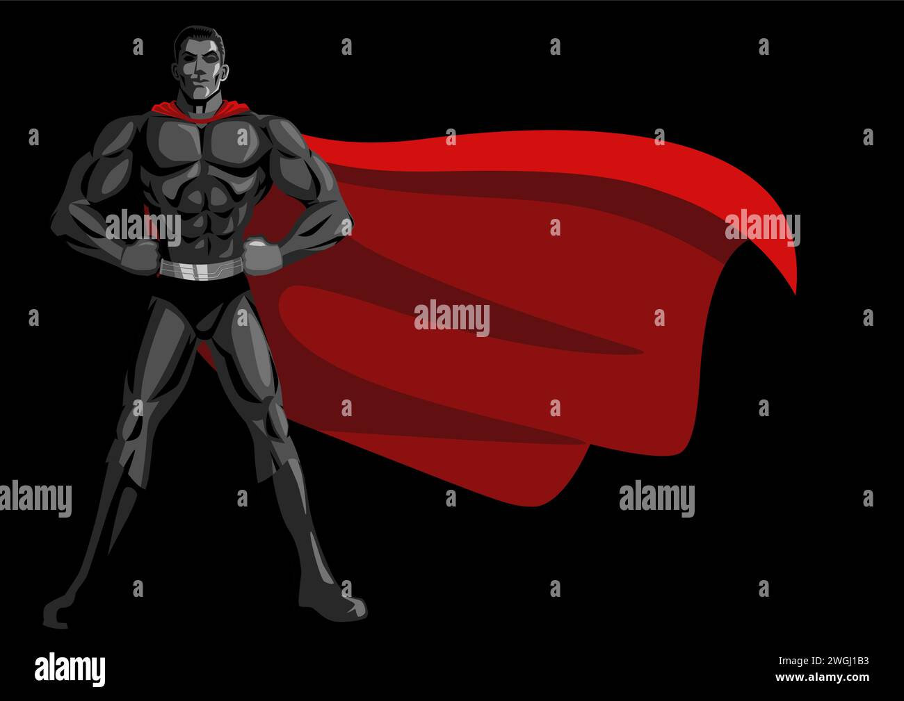 Simple flat vector illustration of a superhero posing with hands on ...