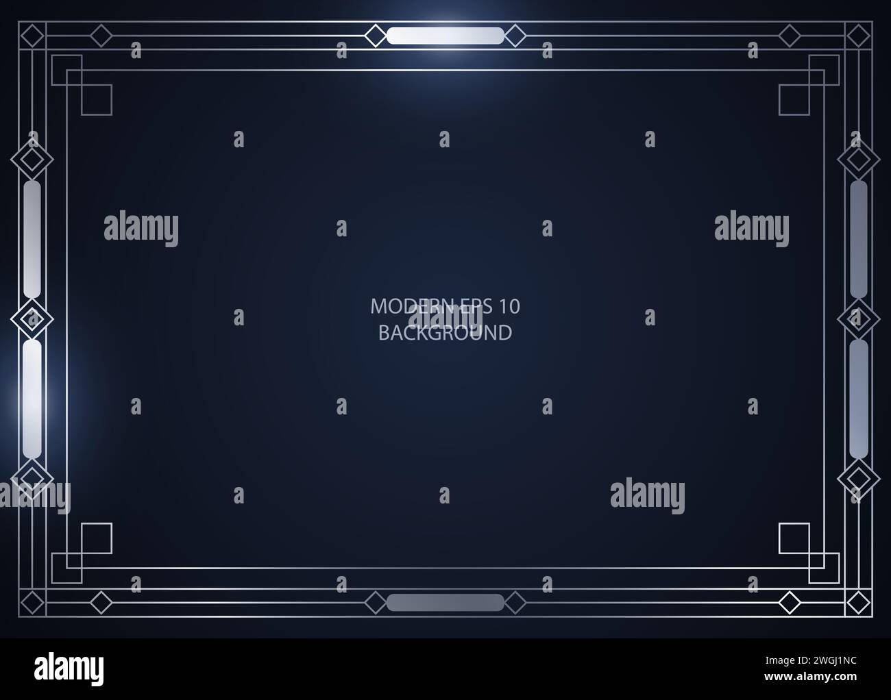 Modern minimalist silver frame on dark blue background with blank space ...