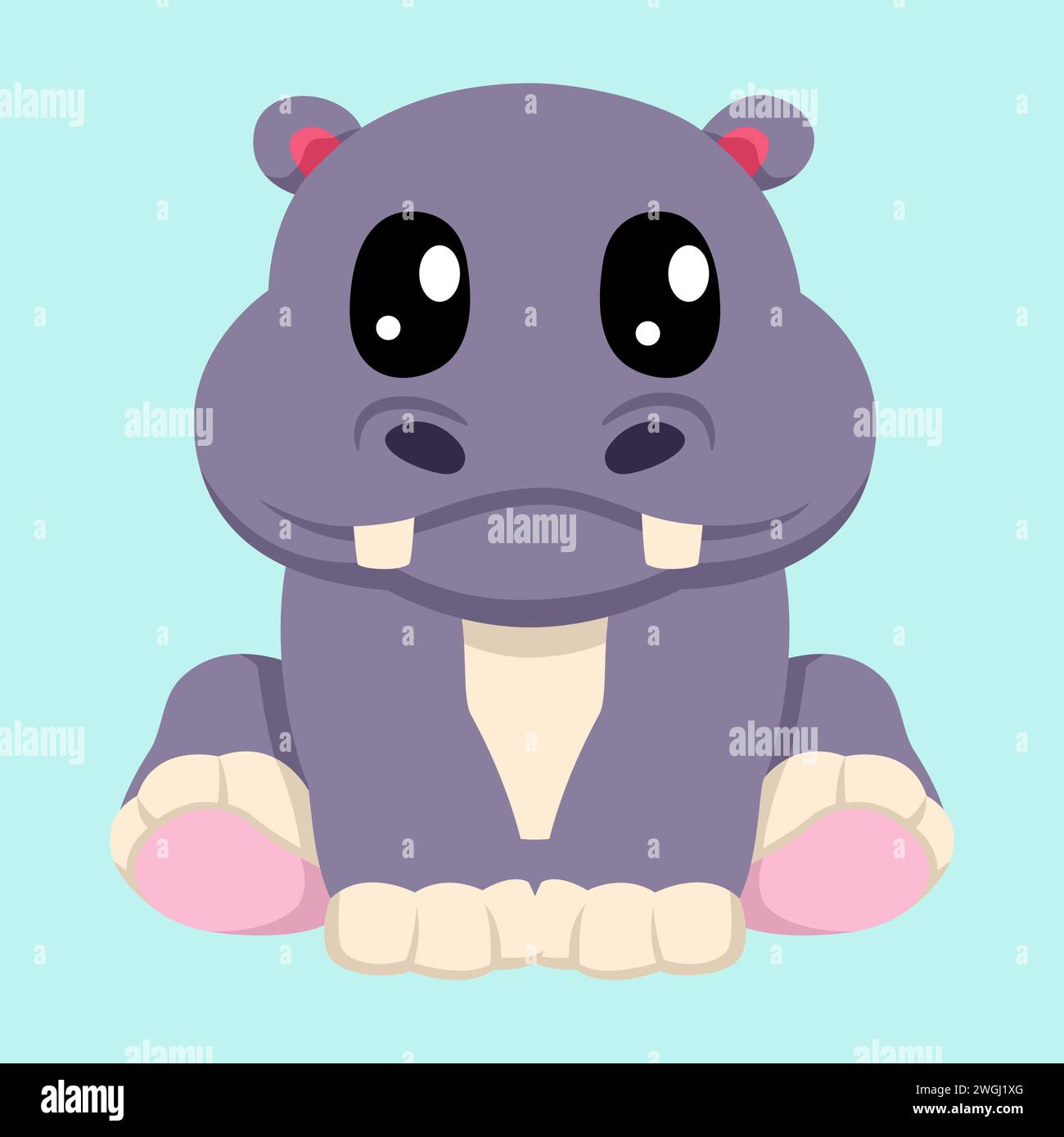 Simple flat vector illustration of cute hippopotamus cartoon, suitable ...