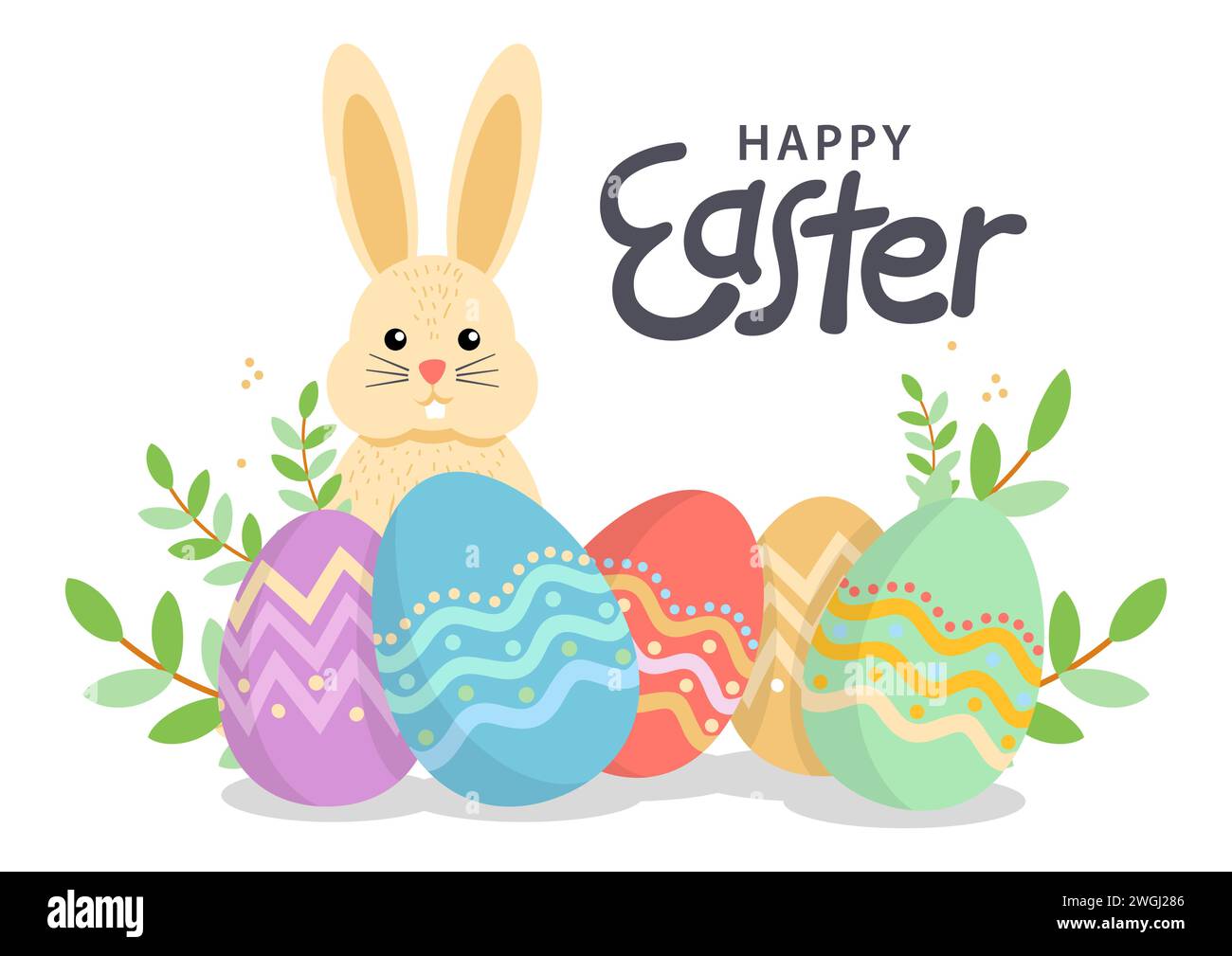 Easter bunny cartoon and eggs in pastel colors, vector illustration ...