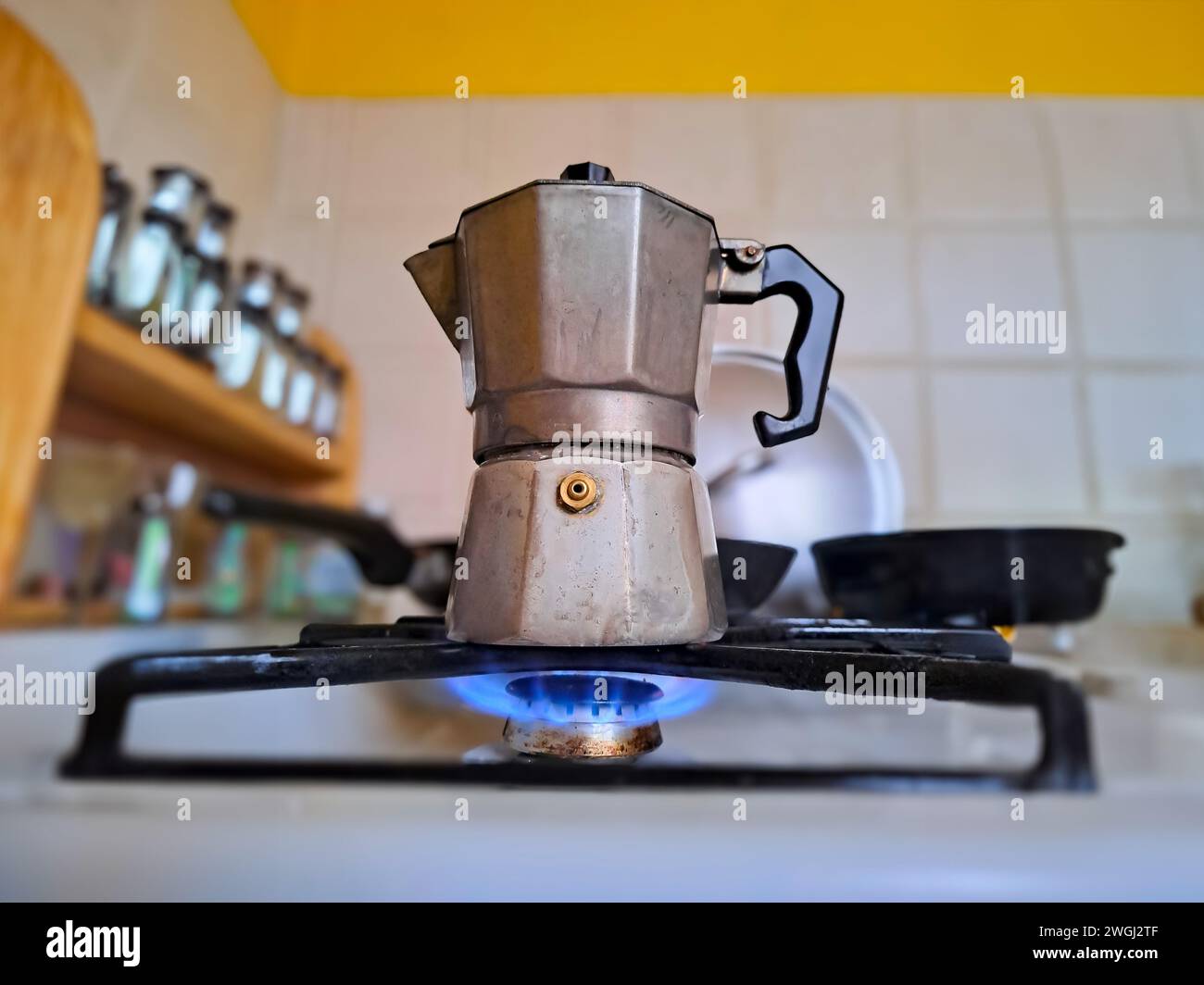 Espresso maker on gas stove hi-res stock photography and images - Alamy