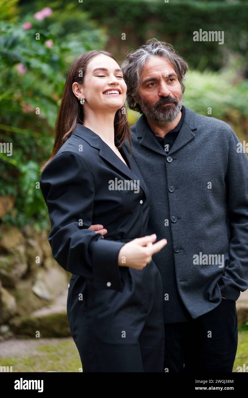 ROME, ITALY - FEBRUARY 05: Lily James and Saverio Costanzo attend a ...