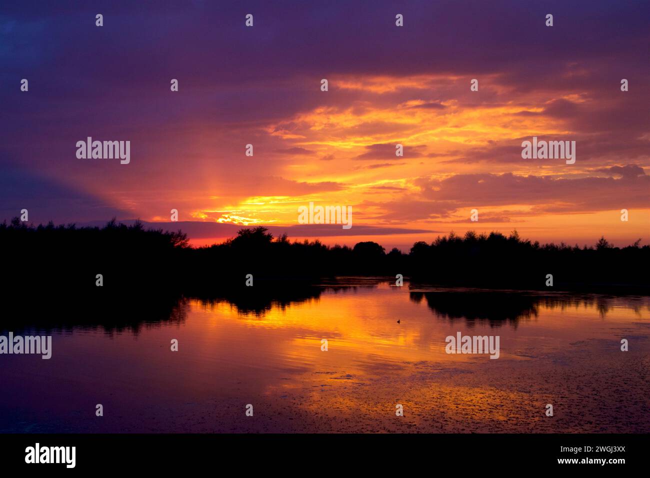 Dusk time by the lake in many colors and shades Stock Photo - Alamy
