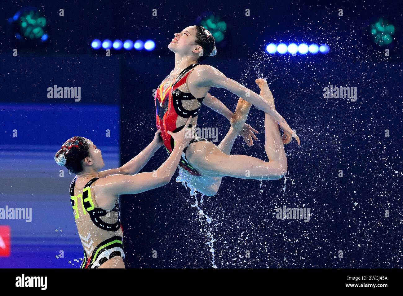 Athletes of Team Japan compete in the artistic swimming Mixed team ...