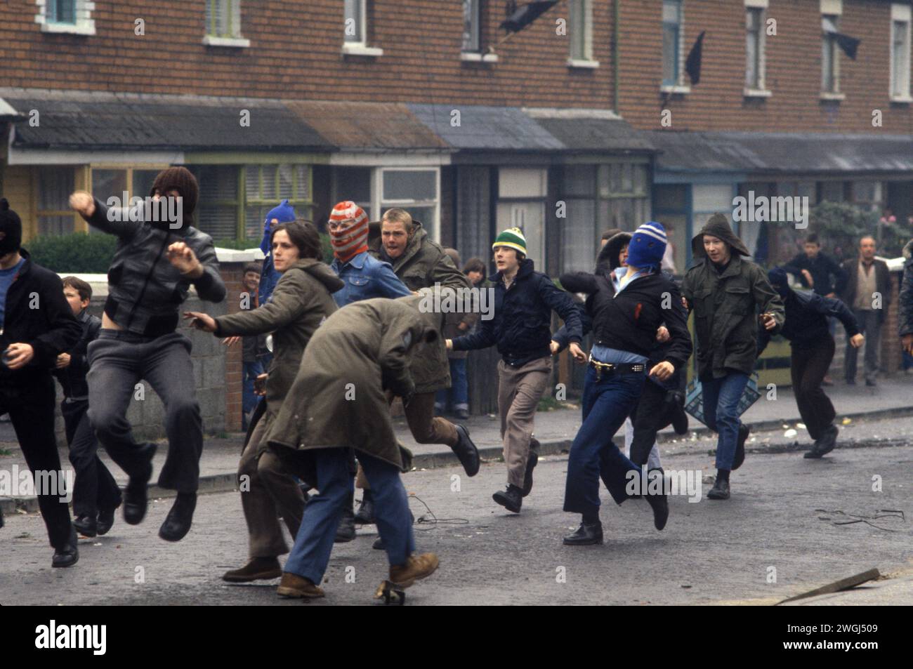 Belfast, Northern Ireland, May 1981. The Troubles charging Catholic ...