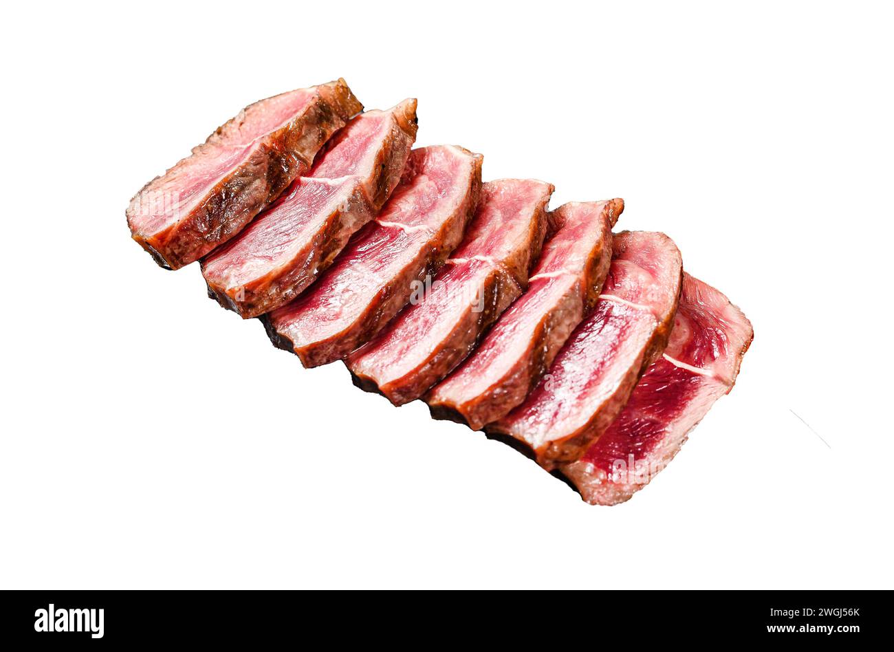 Sliced Grilled Top Blade steak. Organic beef meat. Isolated on white ...