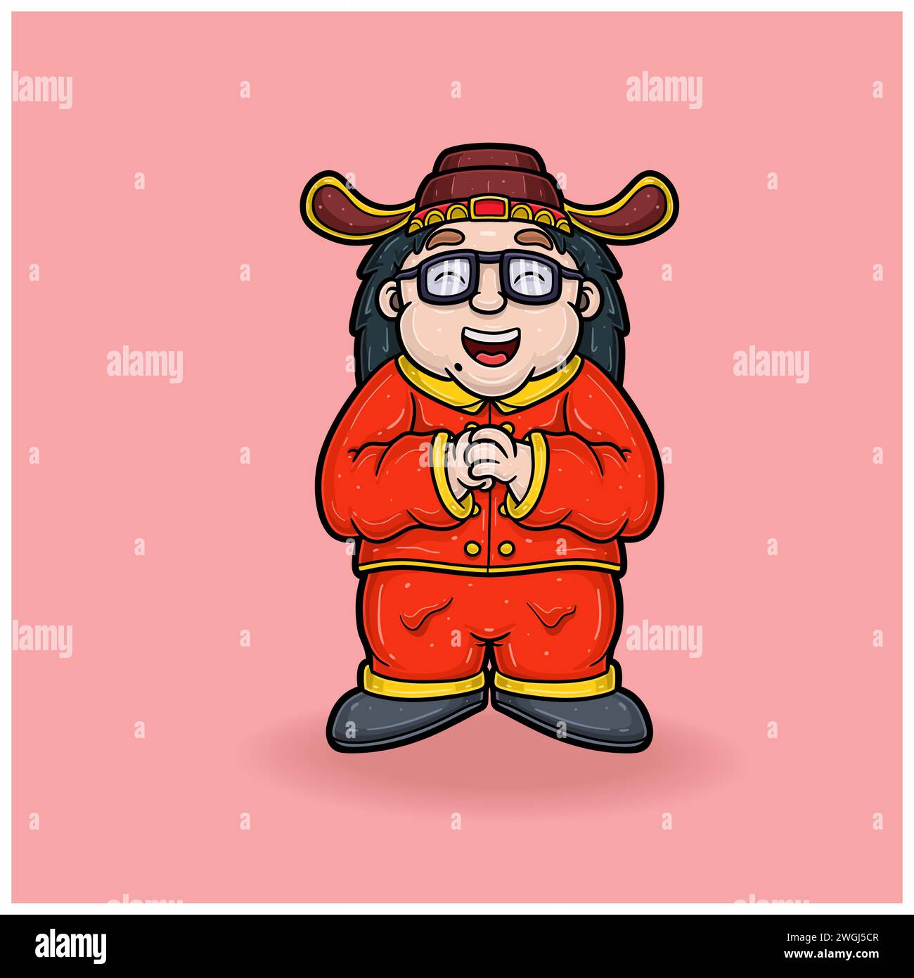 Chinese People With Glasses Cartoon For New Year. Vector Illustrations ...
