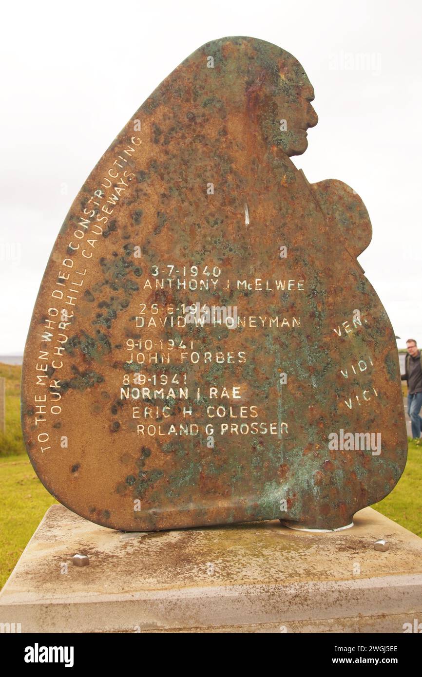 A memorial to the men who died constructing the Churchill Barriers on ...