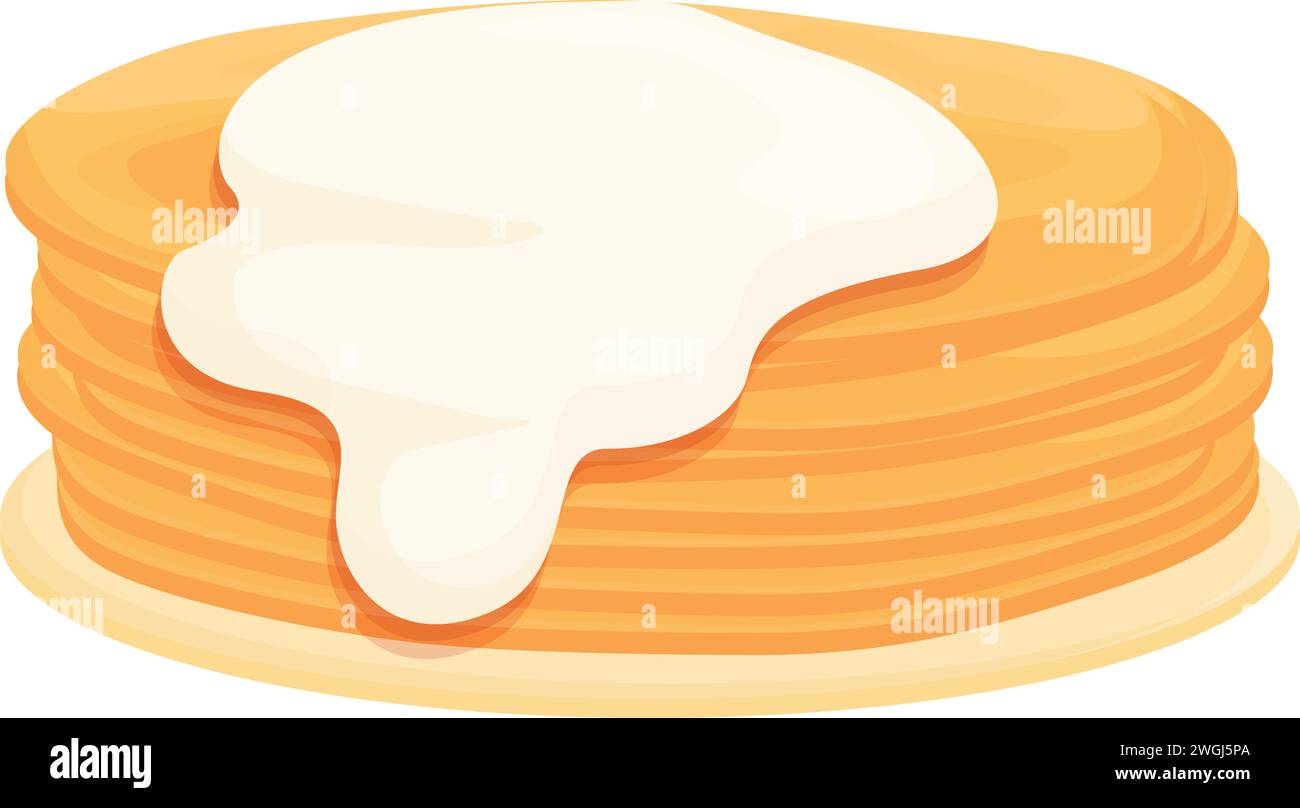 Milk cream pancakes icon cartoon vector. Cute stack menu. Breakfast ...