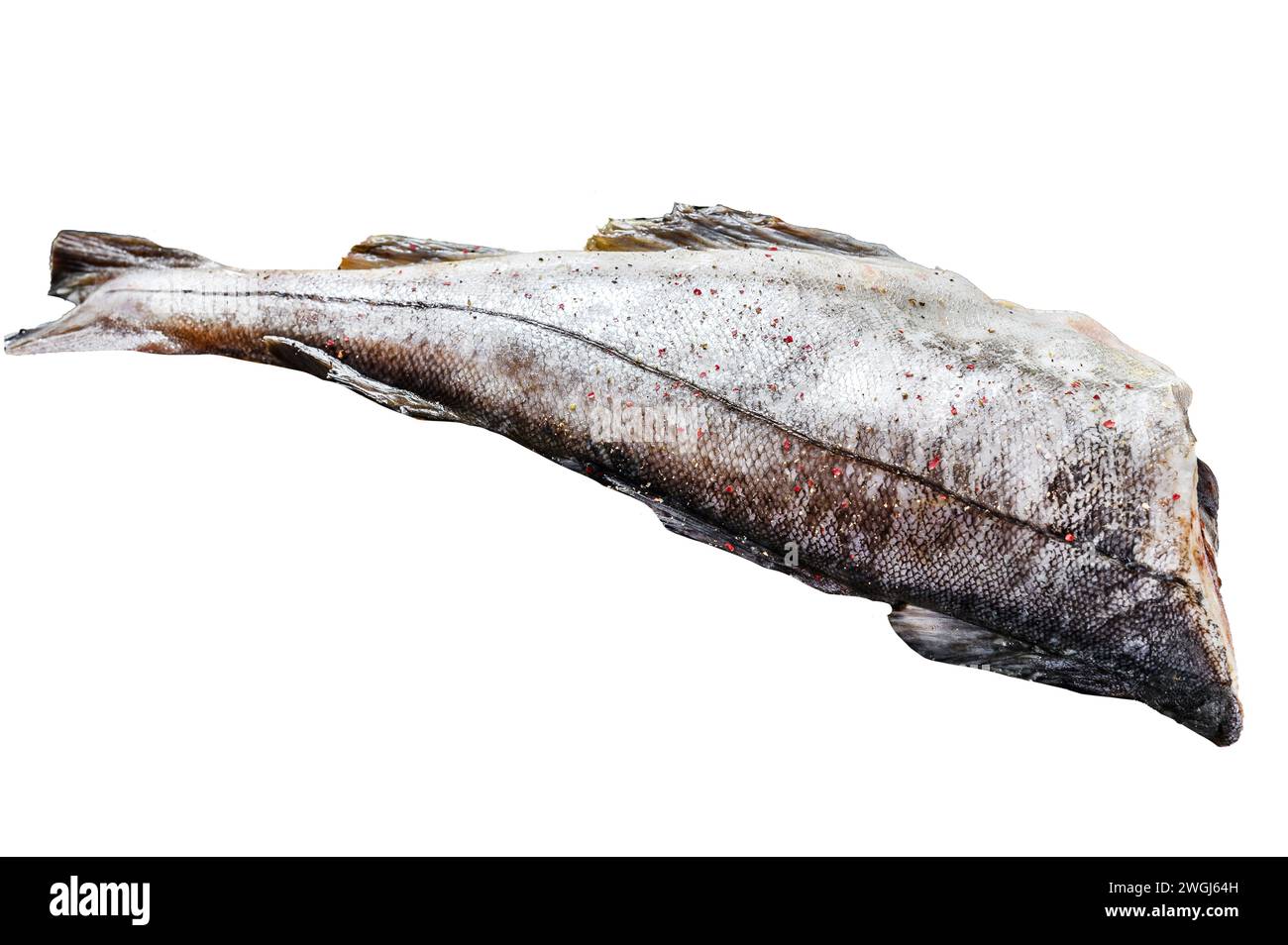 Raw haddock fish Isolated on white background. Top view Stock Photo - Alamy