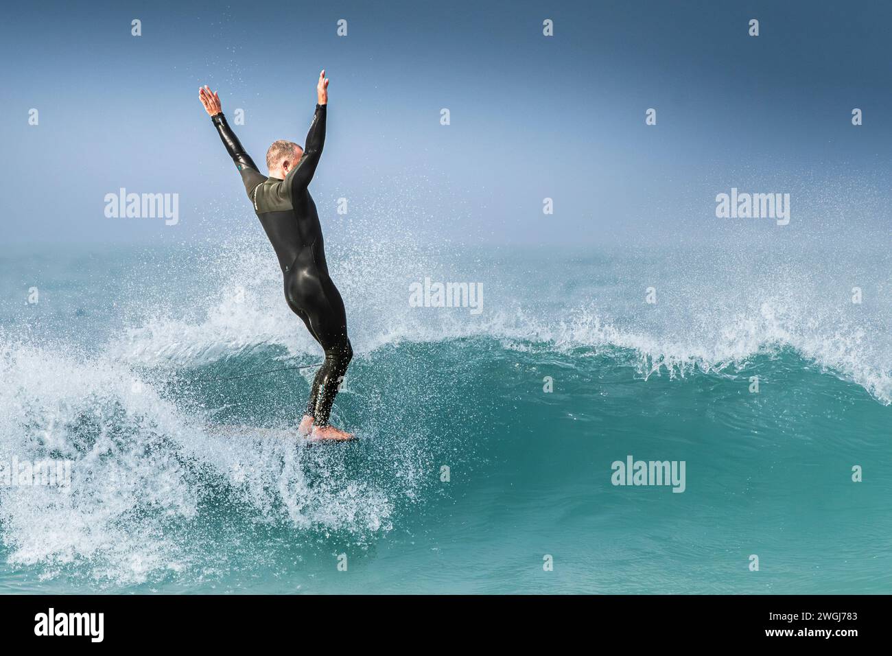 Spectacular surfing action at Fistral in Newquay in Cornwall in the UK ...