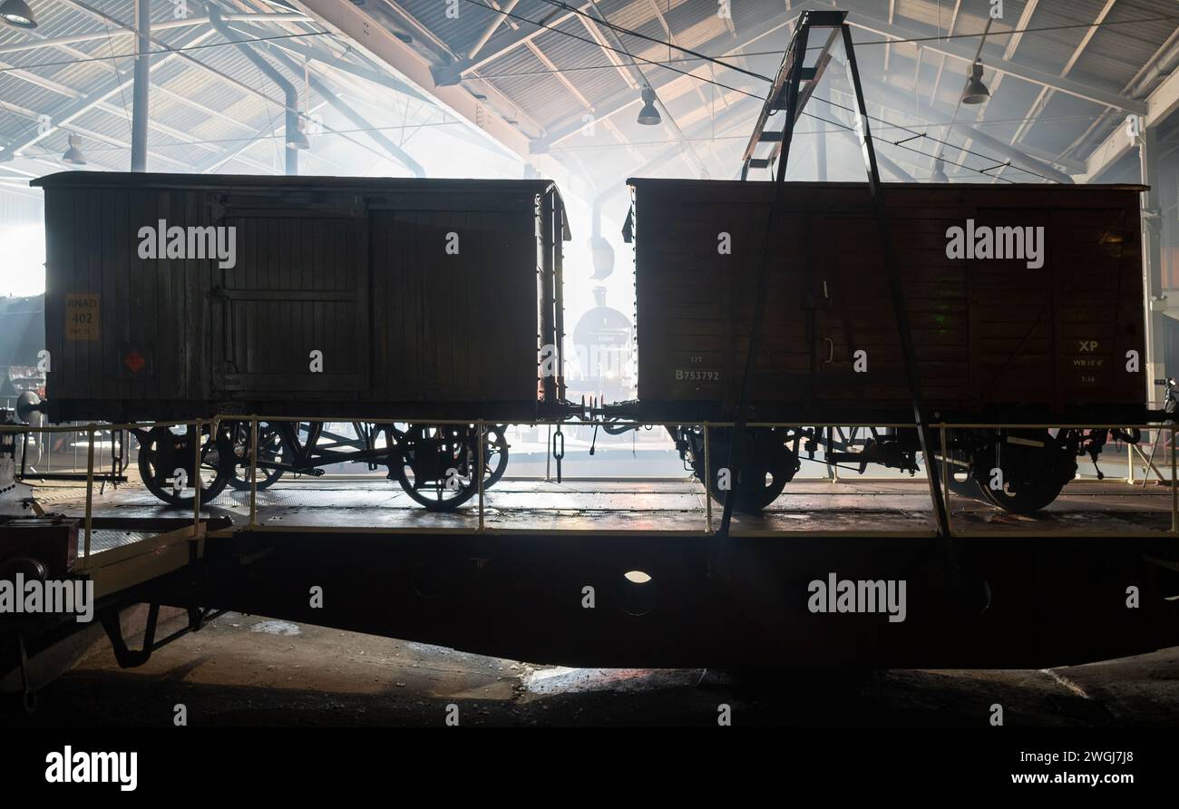 Two goods wagons in silhouette at Barrowhill Rail Museum Chesterfield ...