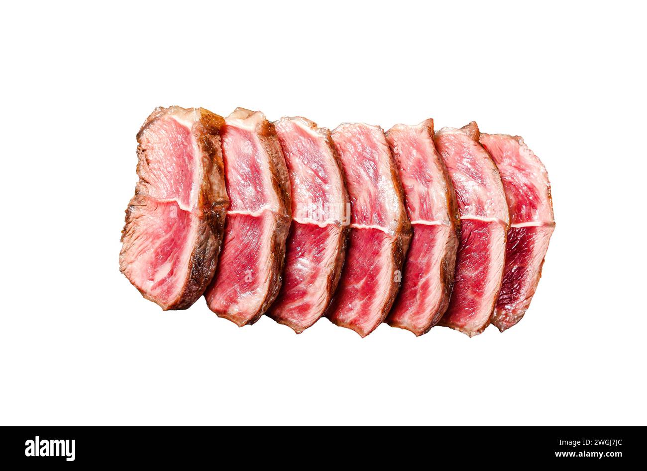 Sliced Grilled Top Blade steak. Organic beef meat. Isolated on white ...