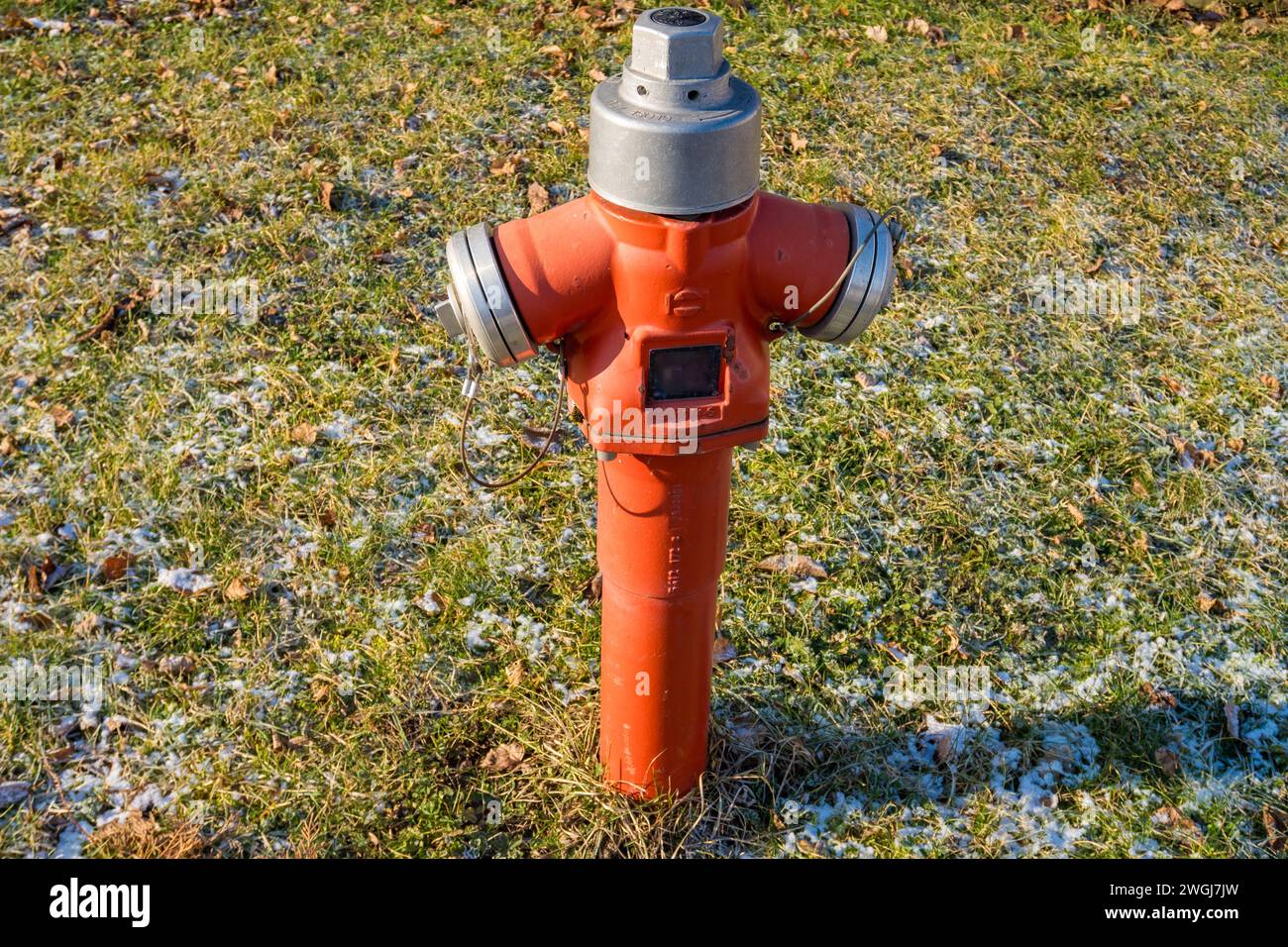 fire hydrant surrounded by green grass. Red fire hydrant on the side of ...