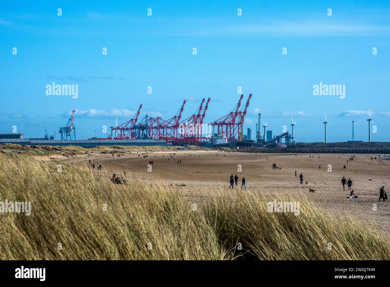 View of Liverpool Container Port from Crosby Beach Stock Photo - Alamy