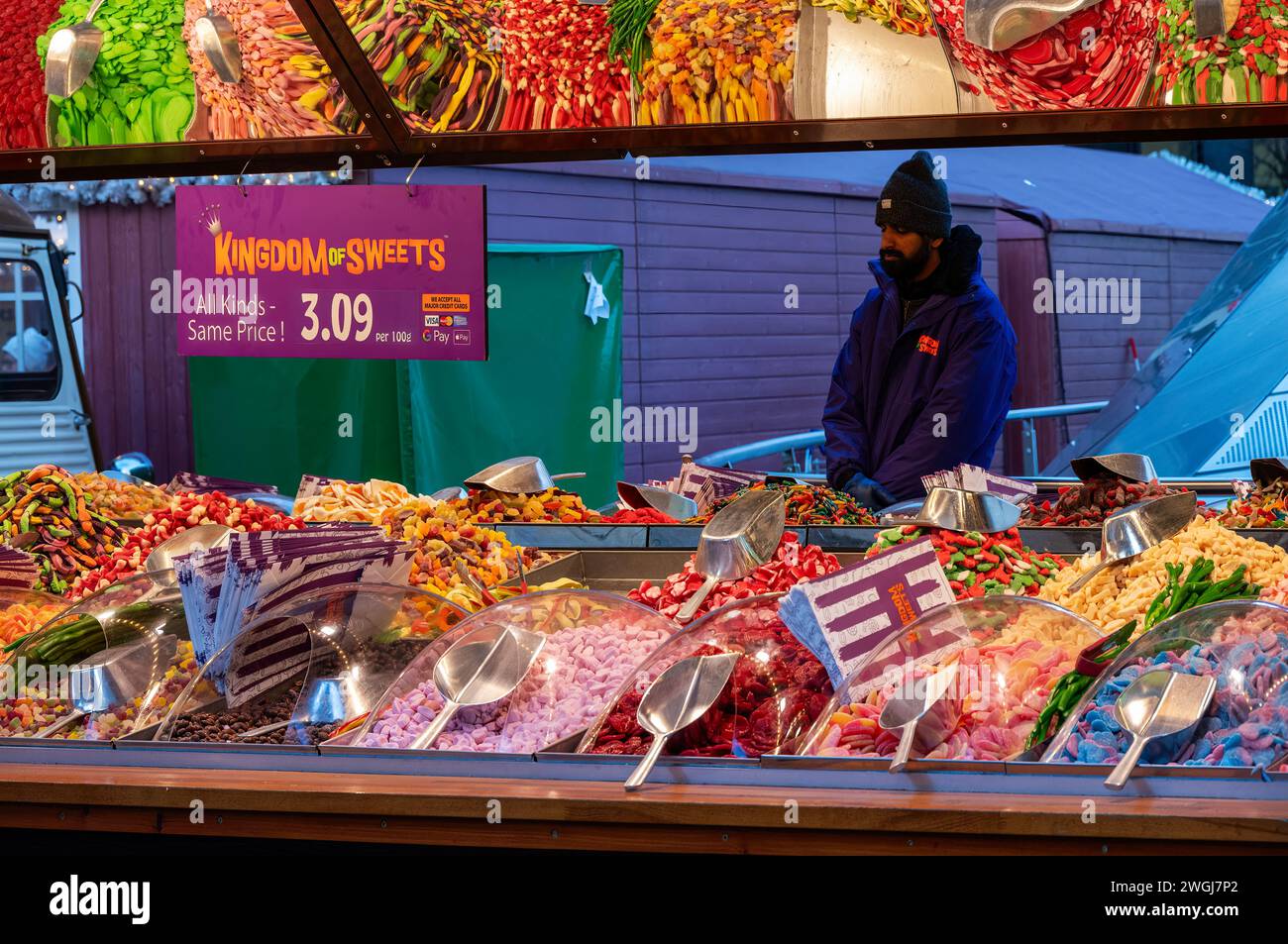 Kingdom of Sweets market stall at Glasgow Christmas Market Stock Photo ...
