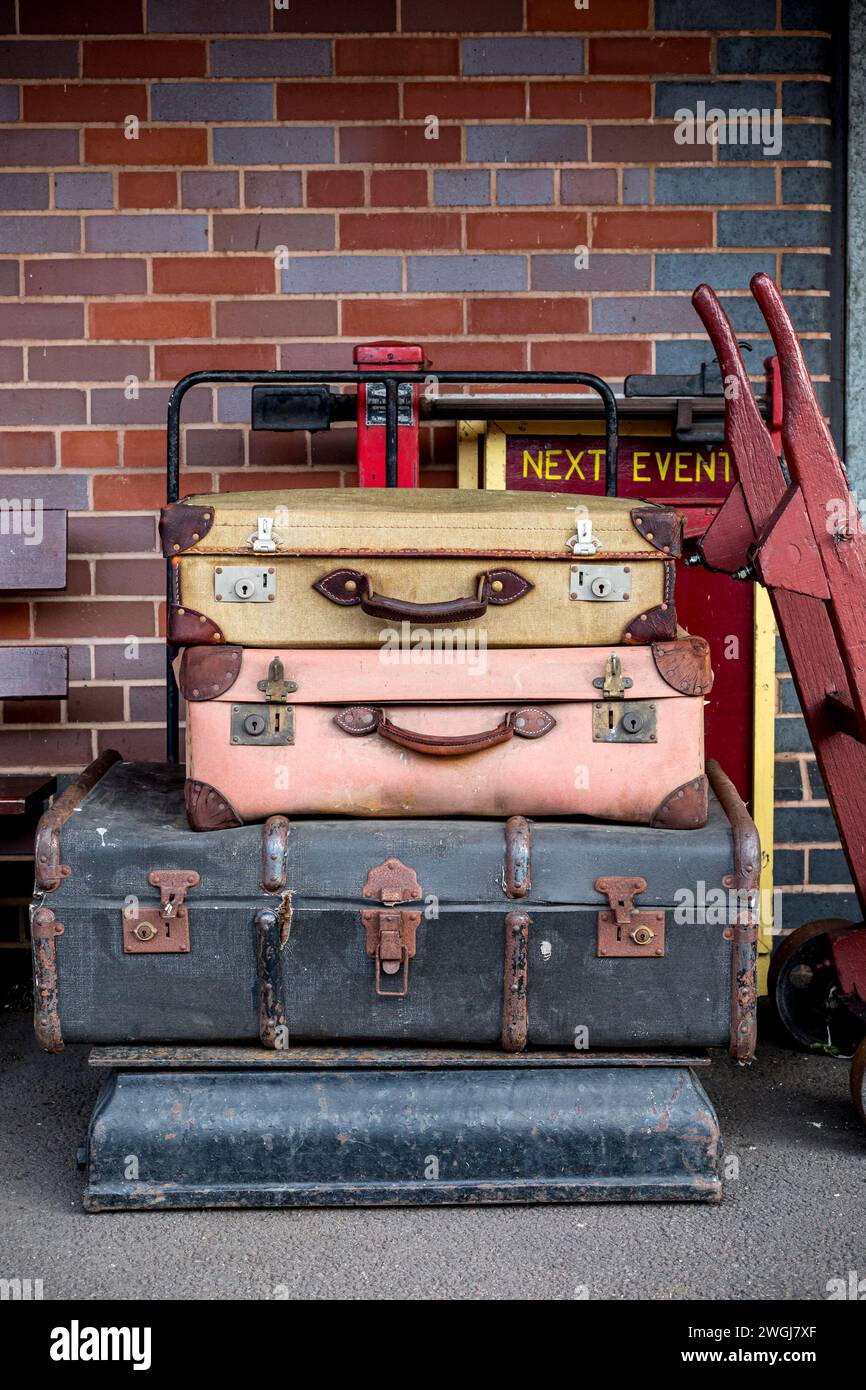 Picture by Shaun Fellows / Alamy. Vintage suitcases stacked at the ...