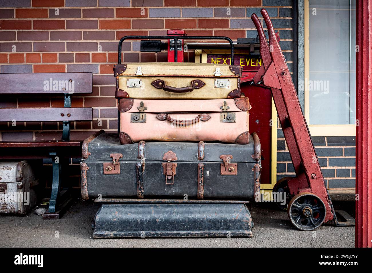Picture by Shaun Fellows / Alamy. Vintage suitcases stacked at the ...