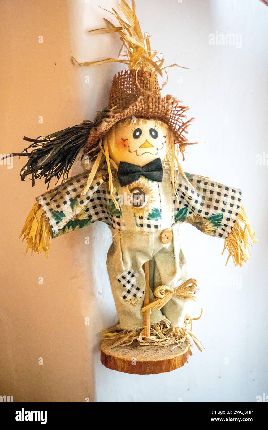 Scarecrow doll on white background, cute scarecrow figure on a stick ...