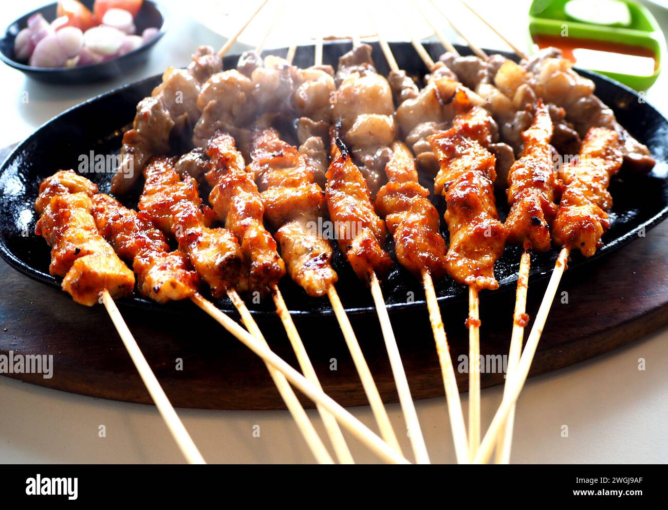 Delicious culinary Indonesian Food, chicken satay and goat satay in the ...