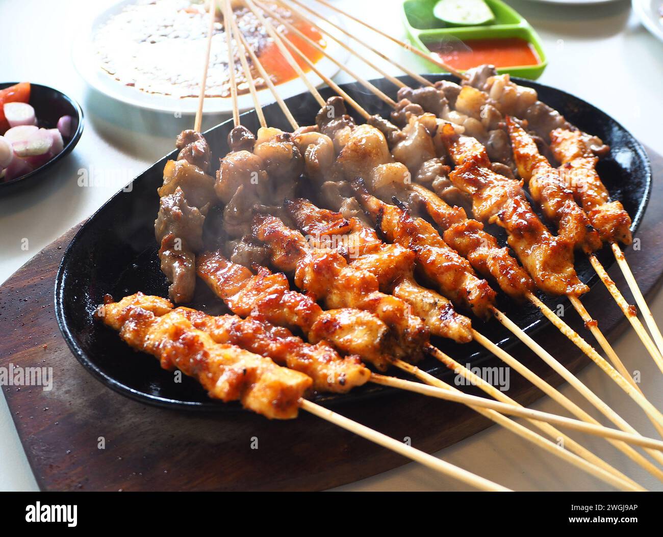 Delicious culinary Indonesian Food, chicken satay and goat satay in the ...