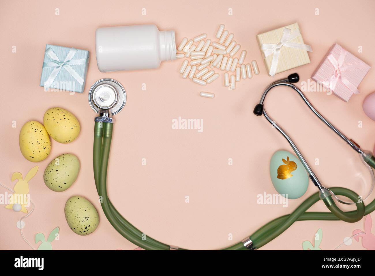 Medical Easter mockup on a beige background, blank with space for text ...